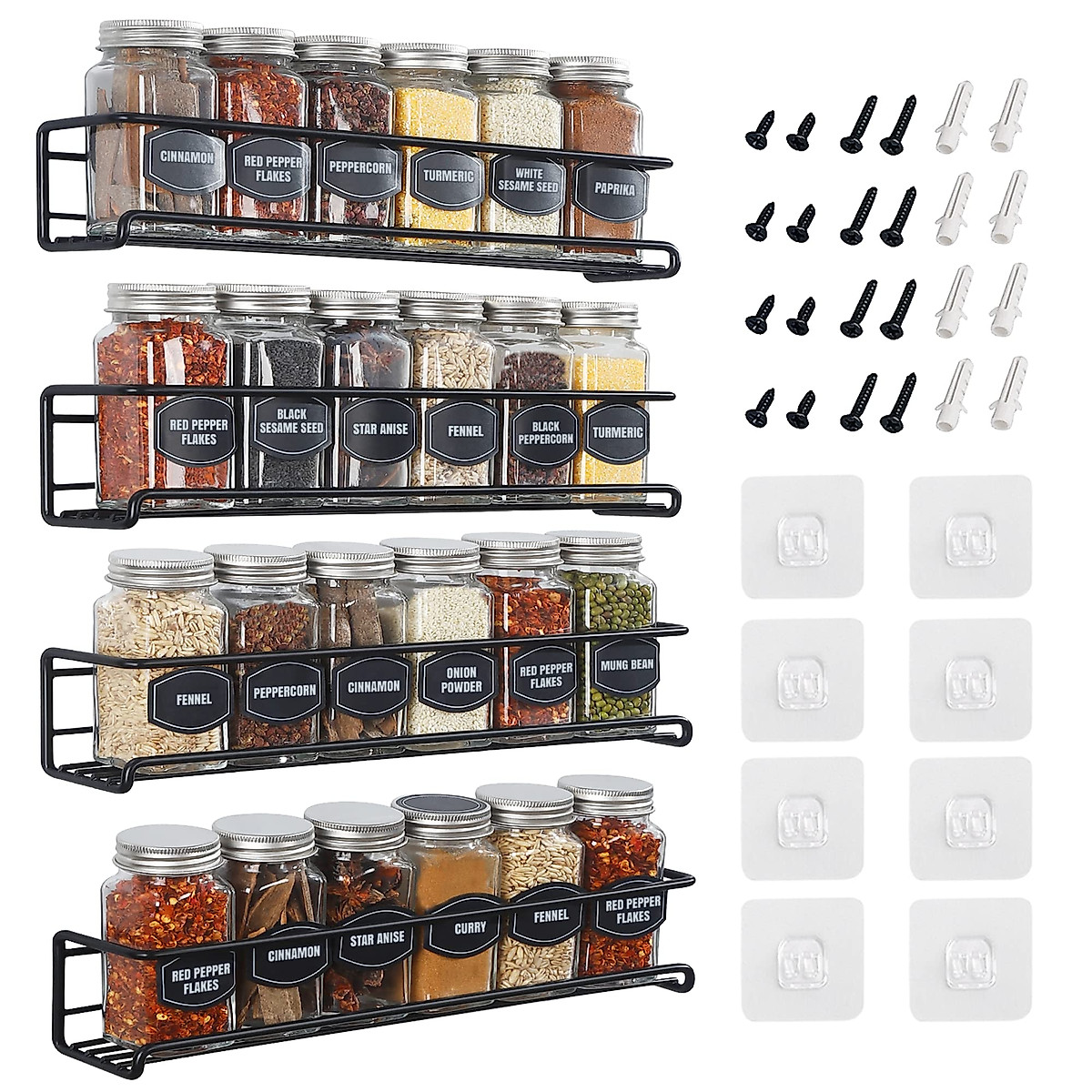 Ultimate Hostess Spice Rack Wall Mount - 4-Tier, Space-Saving Wall Spice Rack Organizer - Wall Mount Spice Rack Organizer for Spice Jars and Seasonings - Screw or Adhesive Hanging Spice Rack for Wall