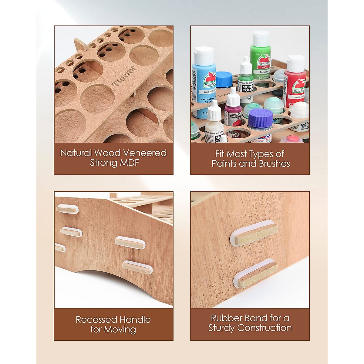 tinctor Wooden Paint Organizer & Paint Brush Holder, for 44 Bottles & 22 Brushes - Paint Holder for Acrylic Painting, Paint Rack for Miniature Paint Set, Acrylic Paint Storage, Craft Paint Organizer