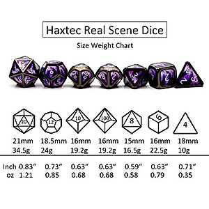 Haxtec Metal DND Dice Set Purple Black Real Scene D&D Dice for Dungeons and Dragons Gift RPG Games-Elderitch Blast