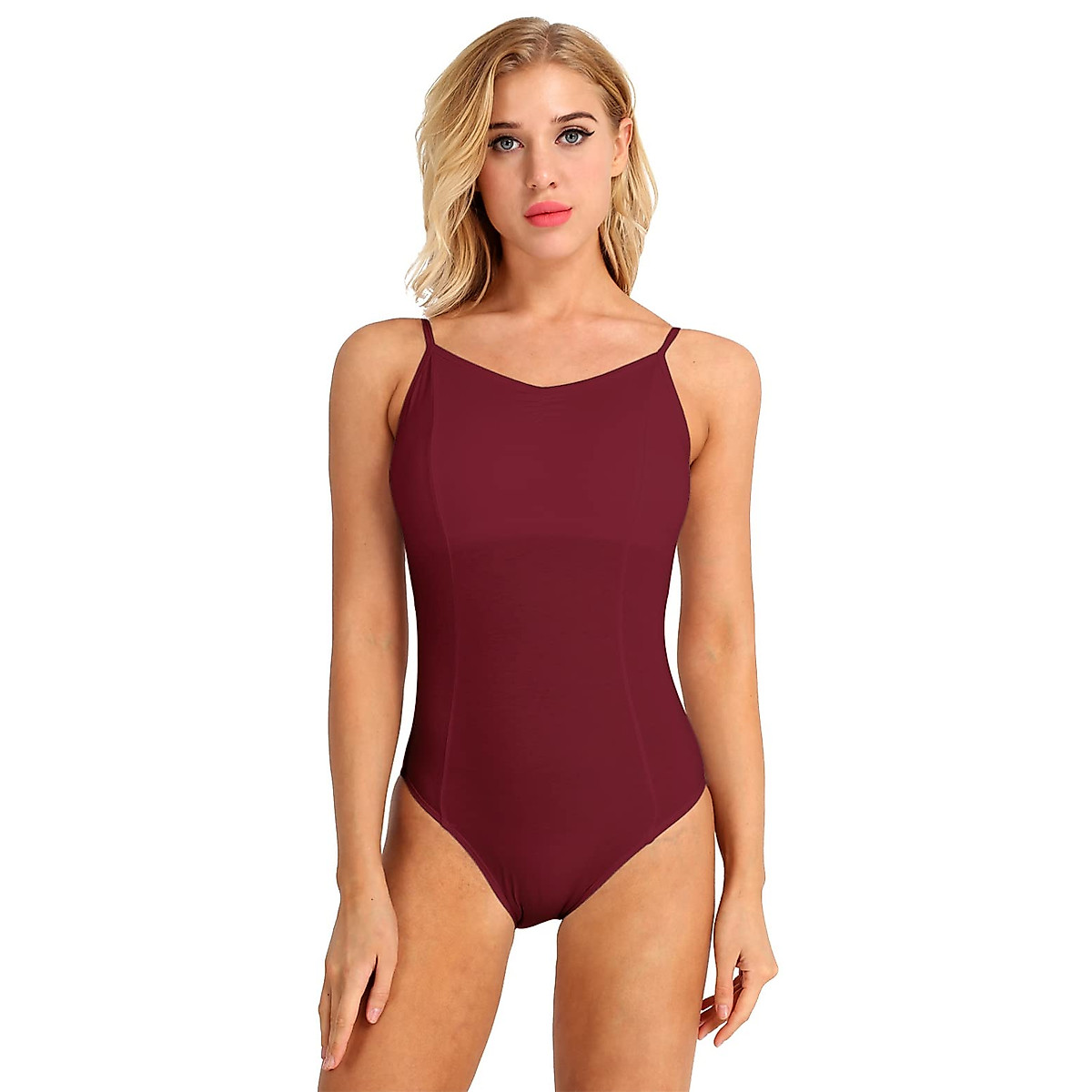 winying Womens Criss Cross Back Built In Shelf Bra Ballet Dance Leotard Gymnastic Bodysuit Dancewear Burgundy X-Large