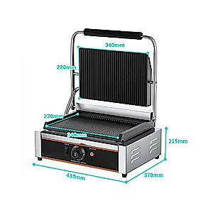 1800/2200W Commercial Panini Press Grill, 23x34/50x23cm Grill Cheese Sandwich Maker, Panini Sandwich Grill 50-300℃ Adjustment, CE/FCC (Single)