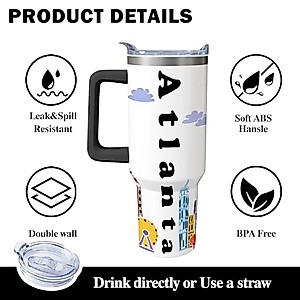 Vehcimbev City Themed Tumbler - 40oz With Hanld Stainless Steel Travel Coffee Mug with Leak Proof Lid - Hot/Cold Drinks,Perfect Atlanta Souvenir Gift (Atlanta)