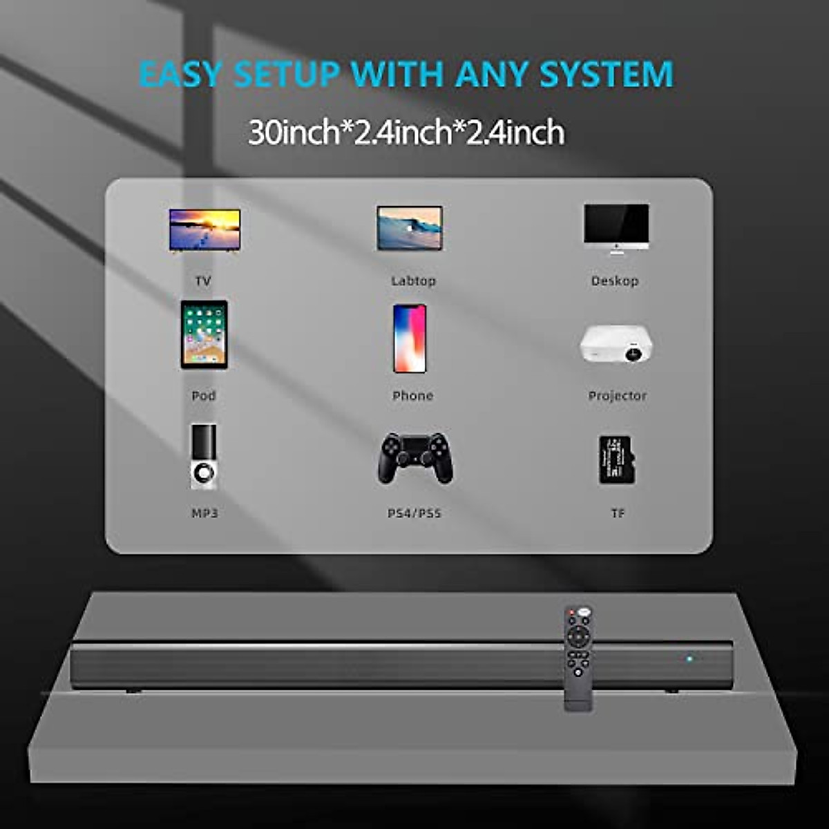 dyplay Sound Bar for TV with HDMI, 120Watt 30 Inch Soundar, Bluetooth 5.0 TV Soundbar Speaker, 4 EQ Modes, HDMI/Optical/AUX/TF/USB Connection, Built-in DSP, Remote Control and Wall Mountable