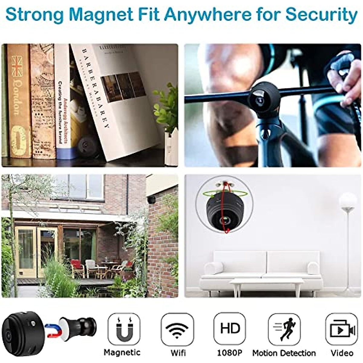 Zone Flex Camera, Wireless Wifi Motion Detects Magnetic Camera, Monitor Detection Tiny Cameras for Indoor/outdoor, Mini 1080p Wireless Magnetic Security Camera, Car Cameras for Surveillance (White)