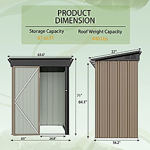 GUNJI 5 x 3 FT Shed Outdoor Storage Shed Metal Garden Shed with Lockable Door Outside Waterproof Tool Shed for Backyard, Patio, Lawn