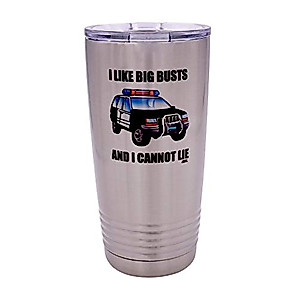 Rogue River Tactical Funny Police Officer Large 20 Ounce Travel Tumbler Mug Cup w/Lid I Like Big Busts Thin Blue Line PD Gift