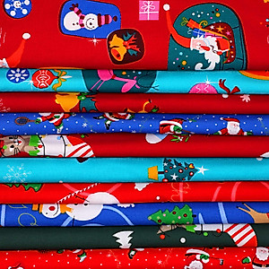 10 Pieces Christmas Fabric 18 x 22 Inch Christmas Fabric Bundles Sewing Squares Fabric Quilting Patchwork Christmas Tree Fat Quarters Precut Santa Claus Fabric Scraps for Christmas DIY Crafts