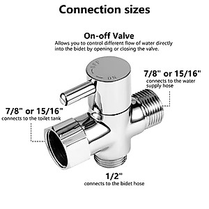 SOMDARHK Bidet T Adapter, Brass T Adapter with Shut-Off Valve, 3 Way Tee Connector 7/8" 16/15" 1/2” Leakproof T-Valve Adapter for Toilet Bidet Sprayer