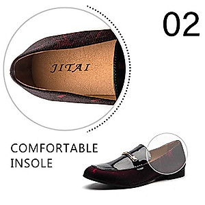 JITAI Men's Leather Shoes Pattern Printing Men's Dress Loafer Shoes Slip-on Casual Loafer Smoking Slipper, Red/05, 9 US