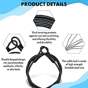 4 Pieces Long Outdoor Travel Security Cable Lock Outdoor Travel Security Loop Cable Lock Braided Steel Coated Safety Cable Luggage Lock Double Loop Lightweight Lock, 3 mm, 40 Inch Long