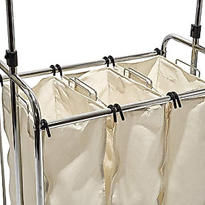 Seville Classics Laundry Hamper Sorter Cart Mobile Premium 3-Bag with Clothes Rack, Chrome