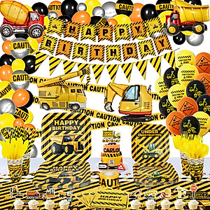 235 Pack Construction Birthday Party Supplies Dump Truck Construction Birthday Decorations Construction Party Plates Construction Birthday Tablecloth Cups Napkins Construction Foil Balloons Serves 20
