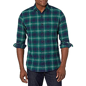 Amazon Essentials Men's Slim-Fit Long-Sleeve Plaid Flannel Shirt (Limited Edition Colors), Green Navy Plaid, Medium