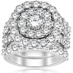 5 CT Diamond Engagement Cushion Halo Trio Engagement Wedding Ring Set White Gold - Size 8