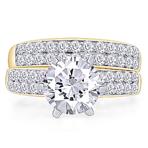 SAVEARTH DIAMONDS Center 7MM Round Cut Lab Created Moissanite Diamond Solitaire Bridal Set Engagement Ring In 10K Solid Yellow Gold Jewelry For Women(1.75 Cttw)-10