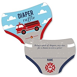 Big Dot of Happiness Fired Up Fire Truck - Diaper Shaped Raffle Ticket Inserts - Firefighter Firetruck Baby Shower Activities - Diaper Raffle Game - Set of 24