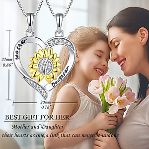 STARCHENIE Mother Necklace Sterling Silver Sunflower Heart Mother and Daughter Matching Necklace Set for 2 Necklace for Women