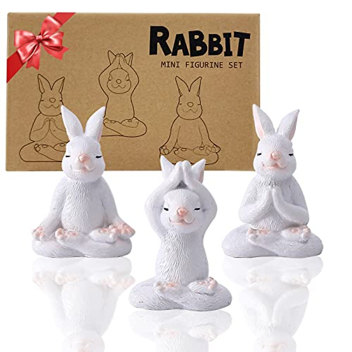 Rabbit Statue Fairy Garden Decor - 2.1" Set of 3 Tiny Gifts for Women/Mom/Grandma/Daughter/Sister, Gift Ideas for Christmas, Best Easter Gifts, Bunny Figurine for Home Table/Shelf Decor