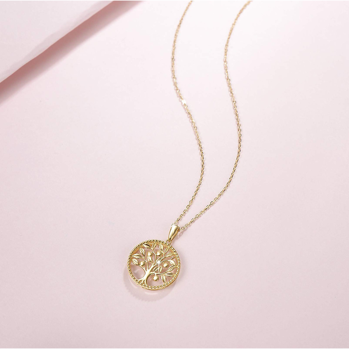 Agvana 14K Solid Real Gold Tree of Life Necklace for Women Dainty Pendant Necklace Fine Jewelry Birthday Gifts for Women Mom Wife Her Yourself, 16"+2"