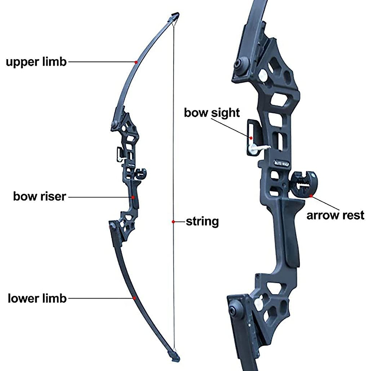 BZTANG 51" Bow and Arrow for Adults Archery Recurve Bow Takedown Straight Bow Hunting Longbow with Arrows Quiver Metal Riser Right Hand for Target Shooting Practice (40LBS, Black)