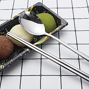 JUCOXO Stainless Steel Chopsticks and Spoons Set of 3, Korean Spoons and Chopsticks Set, Reusable Metal Long Handle chopsticks Spoon Set