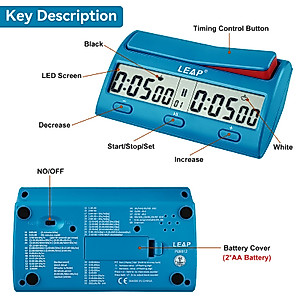 LEAP Chess Clock Advanced Digital Chess Timer with 7 Type 38 Timing Set Modes Including Single or Multi Period Countdown Restricted Moves or Time Function