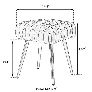 Decent Home Velvet Ottoman Footrest Stool,Tufted Fabric Upholstery Side Table Seat, Vanity Dressing Bench ,Knit Lines Chair with Metal Legs for Living Room, Bedroom (Yellow)