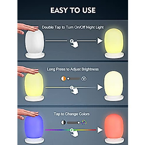 AMEXI Touch Lamp, Night Light Portable Table Sensor Control Bedside Lamps with Quick USB Charging Port, 3 Level Dimmable Warm White Light & 13 Color Changing RGB (Color-3)