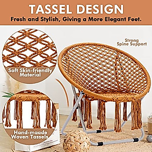 PASAMIC Boho Chair with Folding Metal Frame, 100% Cotton Handmade Round Cozy Chairs, Exquisite Comfy Chair for Bedroom, Living Room Décor Coffee