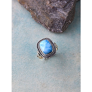 YoTreasure Natural Larimar Solid 925 Sterling Silver Ring Jewelry