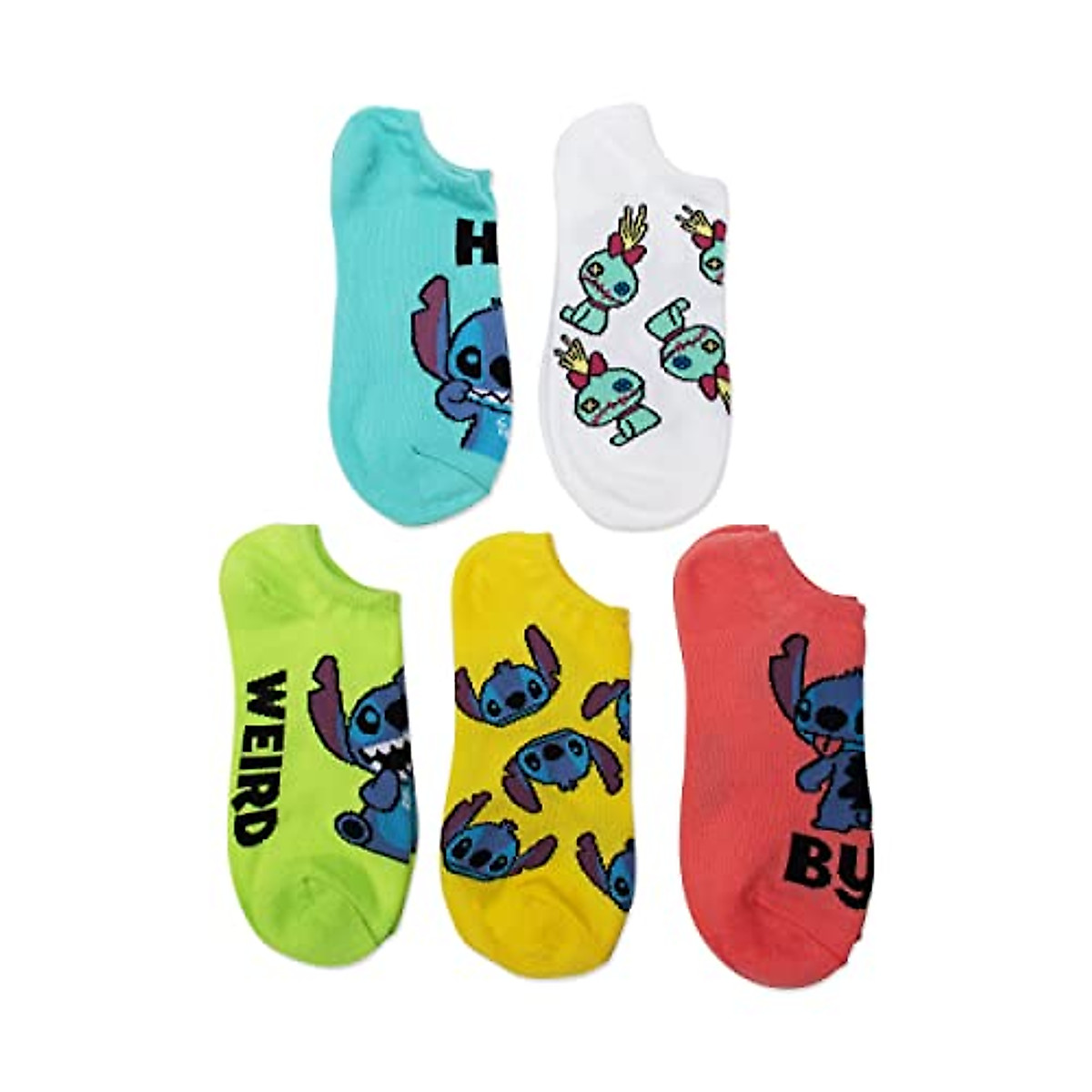 Disney womens Lilo & Stitch 5 Pack No Show Casual Sock, Multi, 9 11 US
