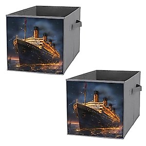Titanic Cruise Ship Voyage Foldable Storage Bins with Handles Storage Cubes Closet Organizer for Living Room Bedroom 2PCS