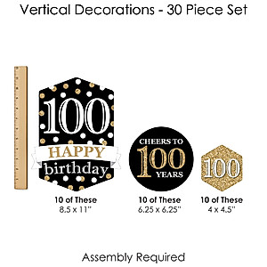 Big Dot of Happiness Adult 100th Birthday - Gold - Birthday Party DIY Dangler Backdrop - Hanging Vertical Decorations - 30 Pieces