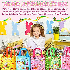 32 Pcs Easter Gift Bags Large 8 x 8 x 6 Inch Easter Non Woven Bags with Handles Rabbit Bunny Reusable Easter Tote Bags for Easter Egg Hunt, Party Favor Supplies