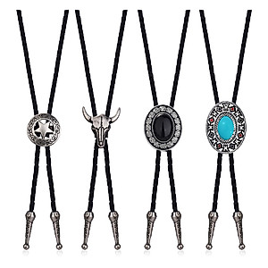 YADOCA 4Pcs Bolo Tie for Men Western Cowboy Leather Necktie Handmade Round Shape Bolo Tie Natural Star Halloween Costume Accessories for Men Women