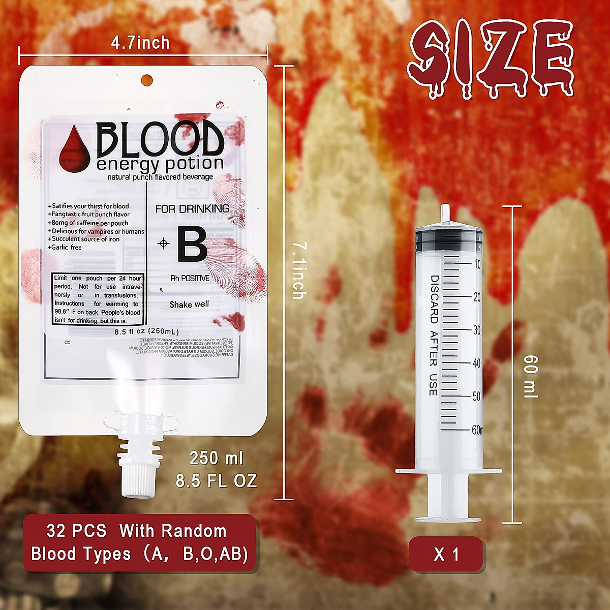 Nuenen 32 Pcs Halloween Blood Bags for Drinking, Vampire Party Drinking Pouches, Juice Puree Bag Reusable Energy Drink Container 8.5oz with Cap for Nurse Graduation Party