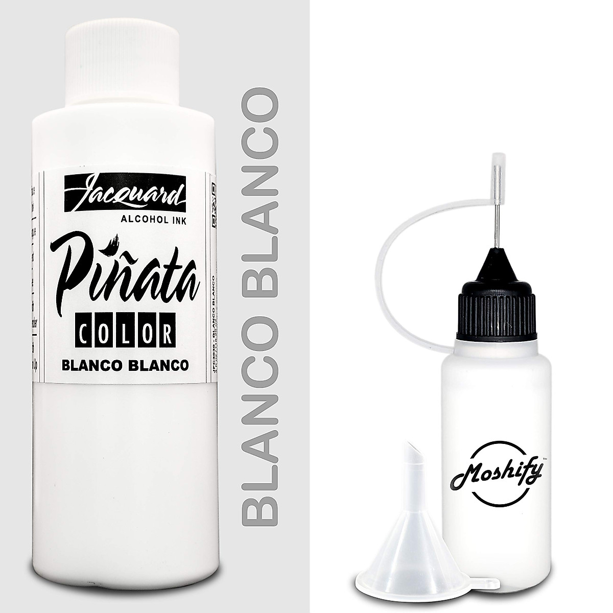 Jacquard Pinata White Alcohol Ink Made in USA - Blanco Blanco Color 4fl oz - Works Great with Resin and Yupo - Pinata Alcohol Inks - White Ink Bundled with Moshify 20 mL Applicator Bottle