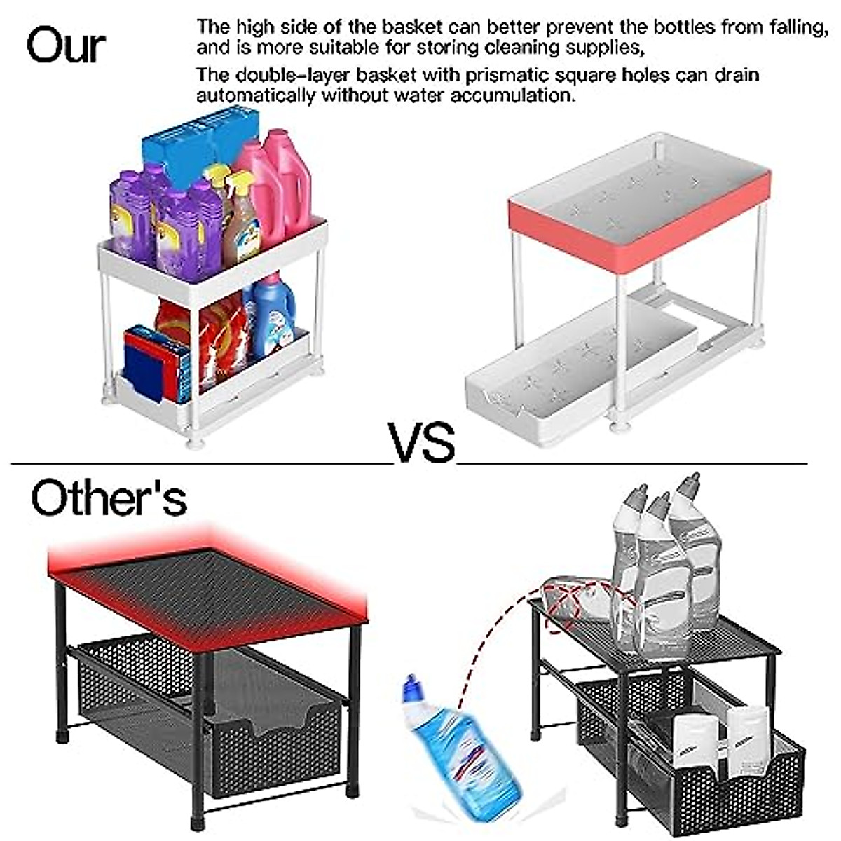 Kitchen Storage Stand, Under Sink Organizer, Light Weight Products Cabinet, Double Layer Storage Shelf, Adjustable Shelf Rack 15.4912.6 inches, Under Kitchen or Sink Organizer and Storage