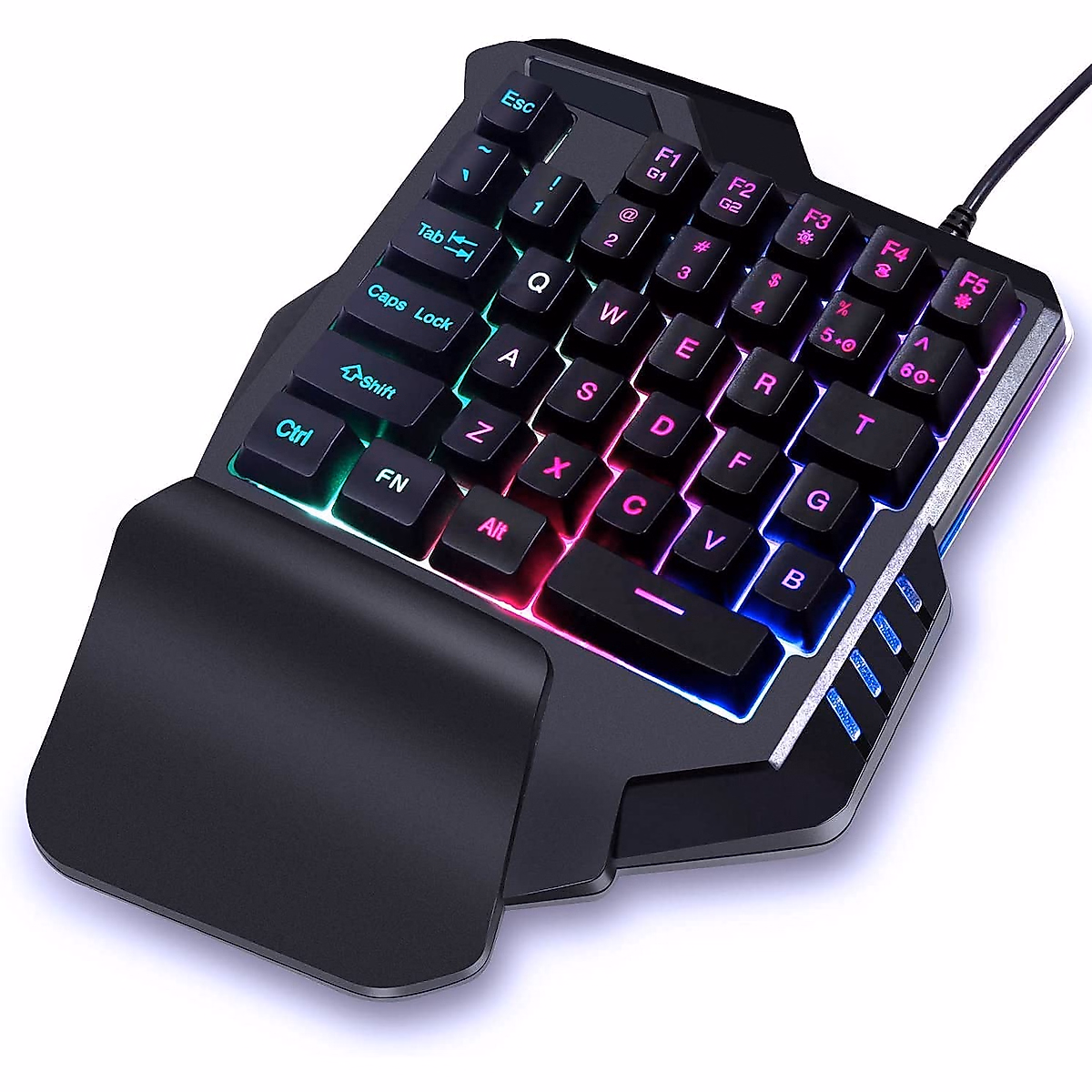 Gaming Keypad, RGB One Handed Gaming Keyboard, Ergonomic Gaming Keyboard with Hand Rest, Single Hand Keyboard with 35 keys Colorful Backlit