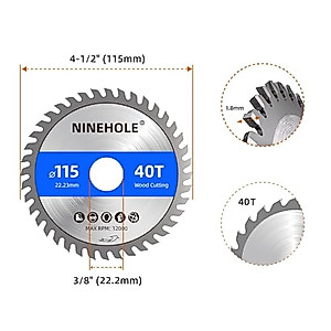 Ninehole 2pack 4-1/2Inch 40T Circular Saw Blade with 7/8-Inch Arbor, TCT Carbide Tipped Teeth for Cutting Wood Plastic Composite Materials (Reduce Ring 5/8 inch)