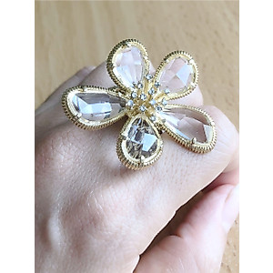 AIKAITUO Transparent Crystal Large Petal Adjustable Ring Fashion Women's Clothing Accessories & Personalized Ball Party Christmas Gift