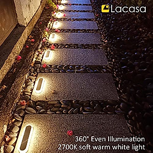 Lacasa Solar Deck Lights, 4 Pack 40LM Solar Powered Step Lights, LED Dock Lights Warm White 2700K Outdoor In-Ground Lights IP68 Waterproof Auto ON/Off for Garden Stairs Driveway Pathway Lighting