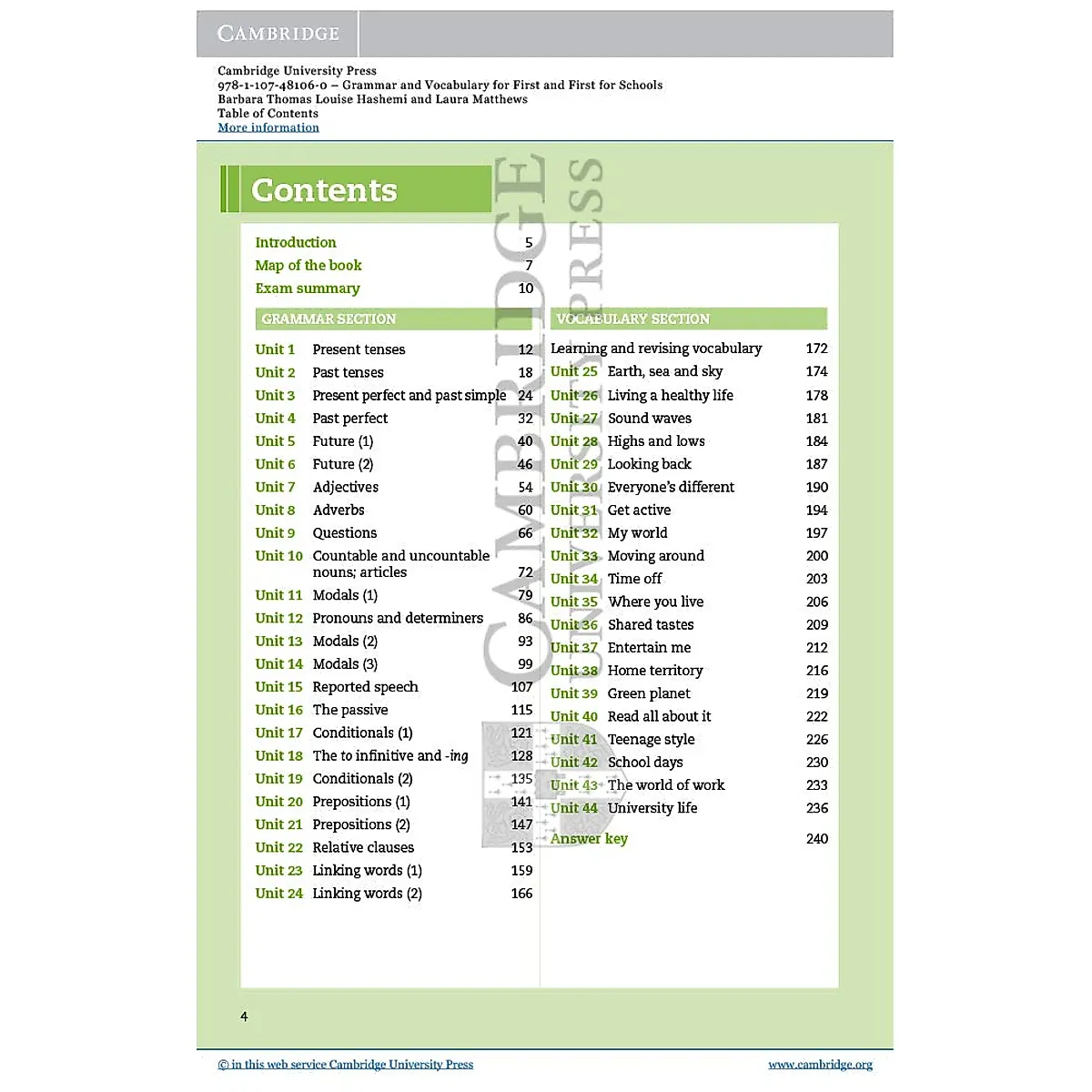 Grammar and Vocabulary for First and First for Schools Book with Answers and Audio (Cambridge Grammar for Exams)