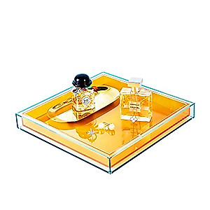 Acrylic Decorative Tray-Jewelry Perfume Makeup Storage Organizer for Vanity, Dresser, Bathroom, Living Room, Coffee Table (Orange)