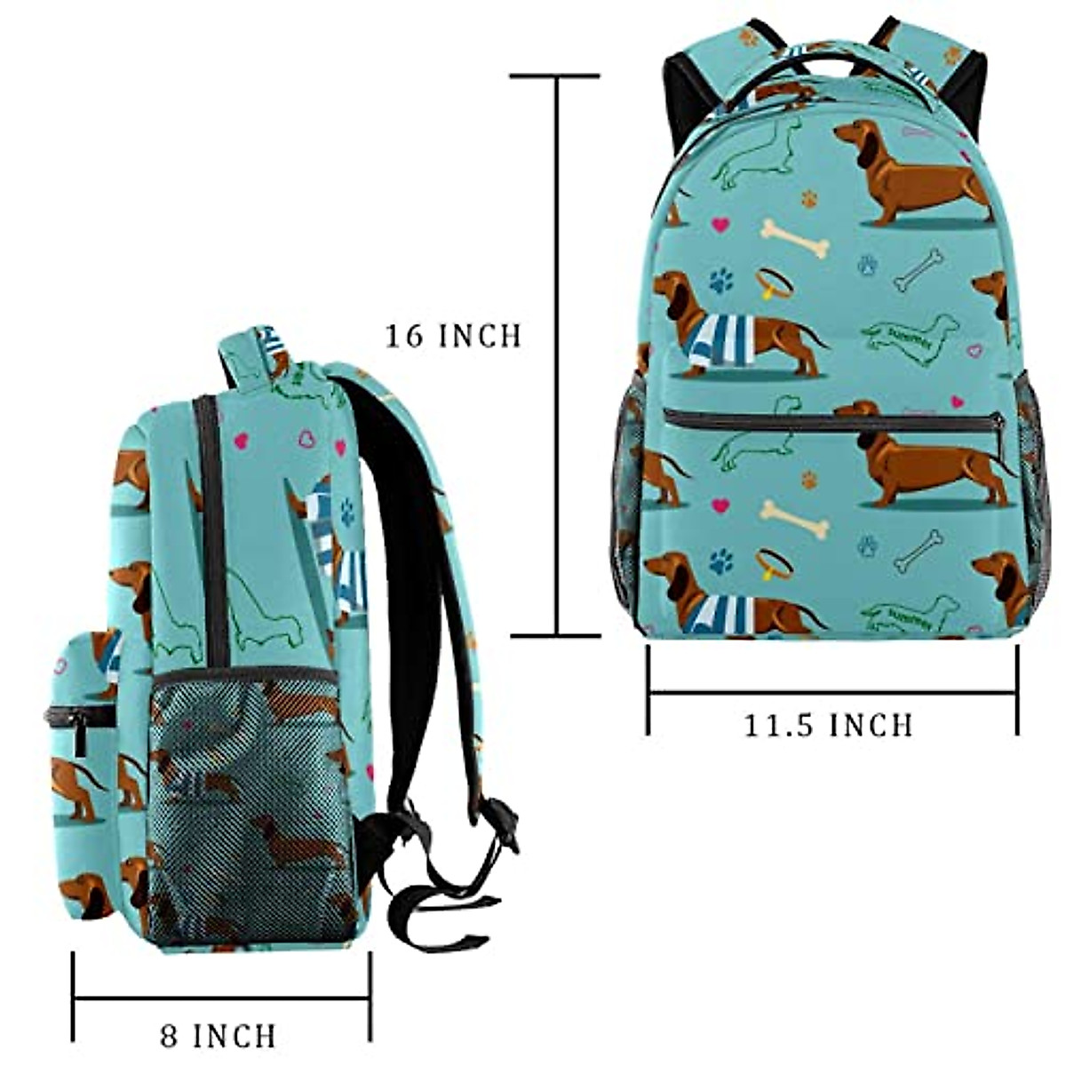 Brown Dachshund Dog Blue Backpack for Girls Boys for School Backpacks