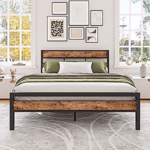 HOJINLINERO Full Size Bed Frame with Wood Headboard and Footboard,Platform Bed Frame Full No Box Spring Needed,Noise-Free,Heavy Duty Slats Support,Easy Assembly,Rustic Brown