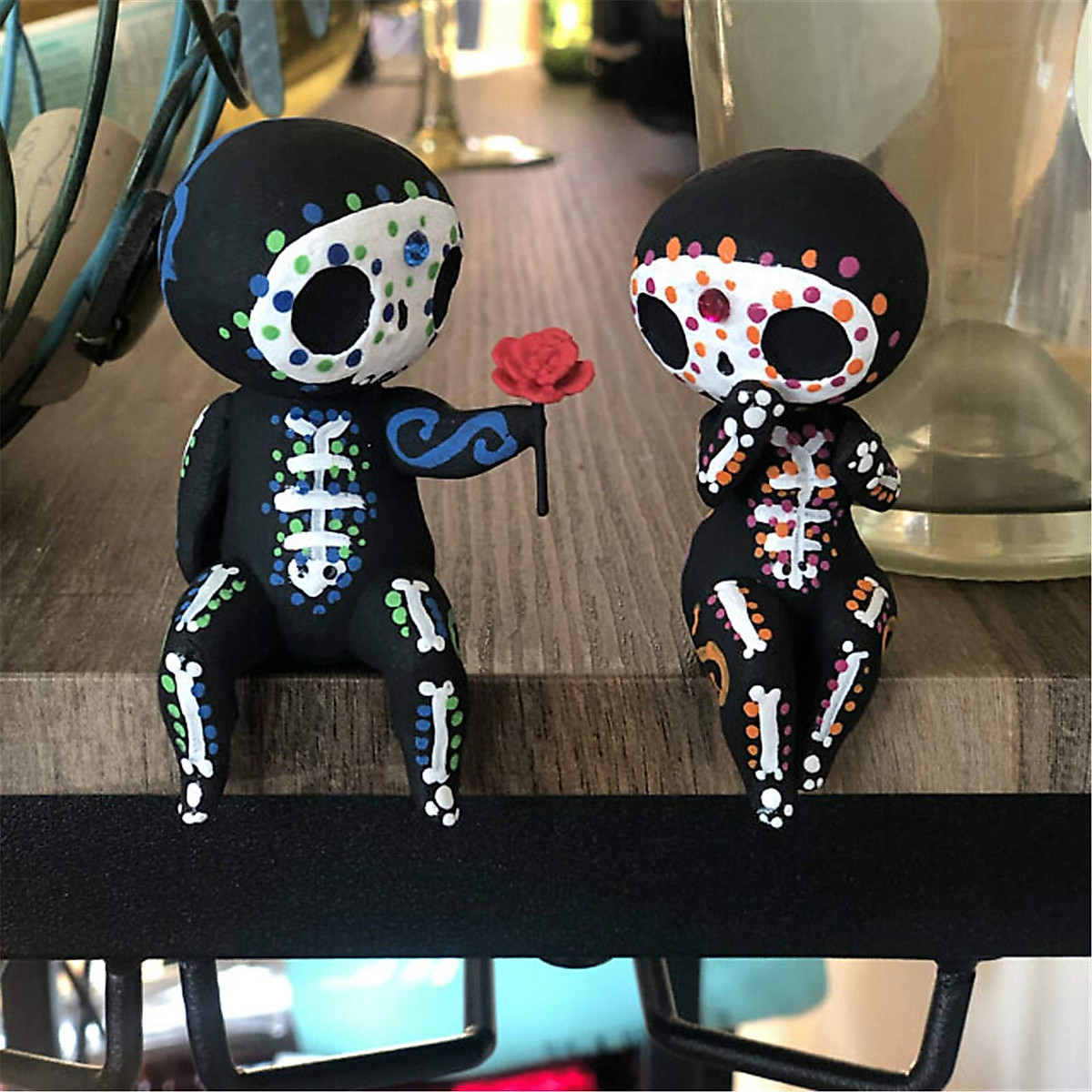 Jocund A Set of Lovely Sugar Skull Couple Figurine Statues,Hand Crafts Resin Ornaments,Collectible Figurines Statues for Home Office Garden Cake Topper Decorations,Wedding Halloween Decorations