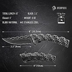 NEDFOSS Pocket Folding Knife with Personality, Hunting knife with Special Design Non-Slip Chains Pattern Handle, Cool Sharp Survival EDC knife, Pocket Knife Gifts for Men Women