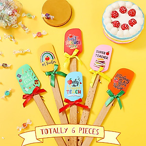 6 Sets Silicone Spatula Teacher Appreciation Gifts Funny Baking Tool with Colorful Ribbon Bows Teacher Appreciation Week Crafts Cute Silicone Spatula with Wooden Handle for Graduation Supplies