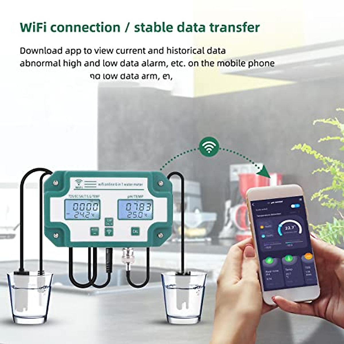 6 in 1 Multifunctional Water Quality Meter WiFi Connection PH TDS EC SG Salt Temperature Tester for Aquarium(US Plug)